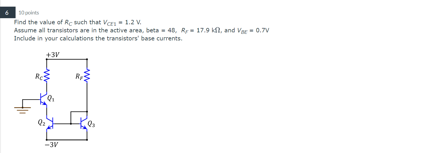 Solved 10 points Find the value of RC such that VCE1=1.2 V. | Chegg.com