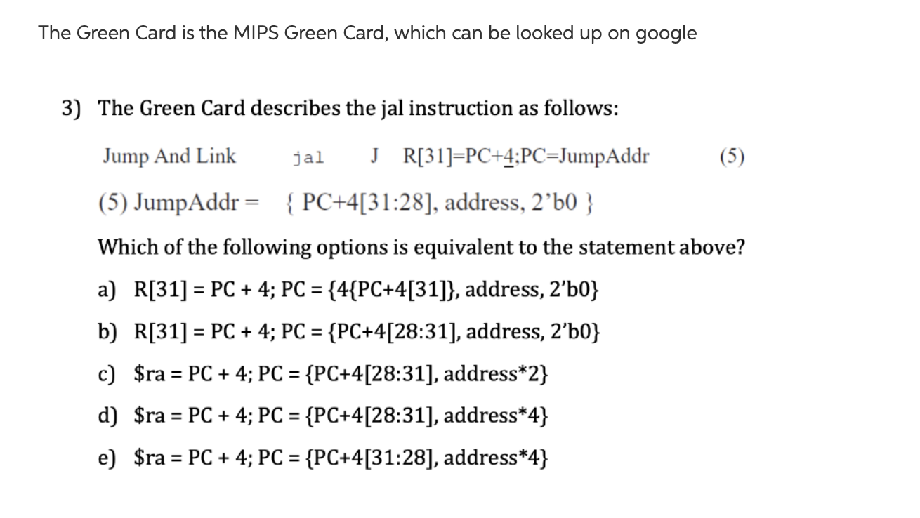 Solved The Green Card is the MIPS Green Card, which can be | Chegg.com