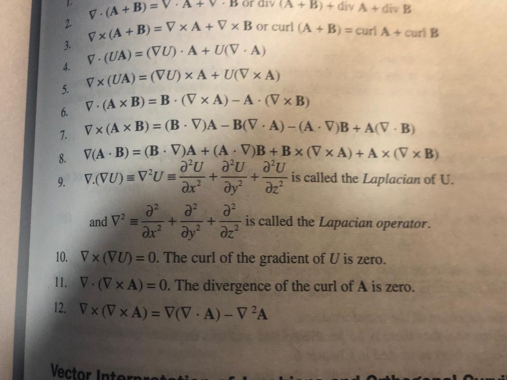 Solved - B or div A+B) + div Adi B 2. or curl (A + B) = curl | Chegg.com