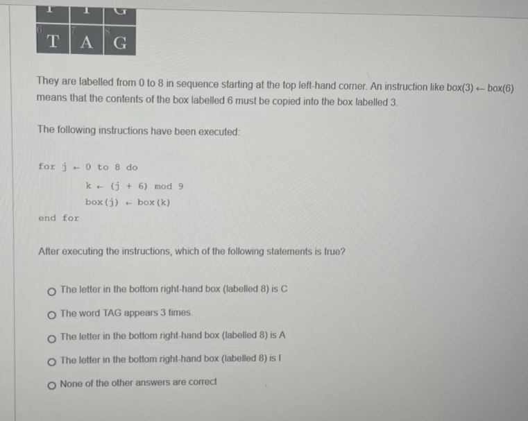 Solved A set of boxes each containing a letter of the | Chegg.com