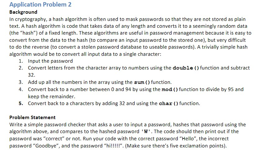 Solved Application Problem 2 Background In cryptography, a | Chegg.com