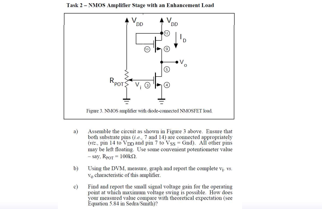 Solved Task 2 - NMOS Amplifier Stage with an Enhancement | Chegg.com