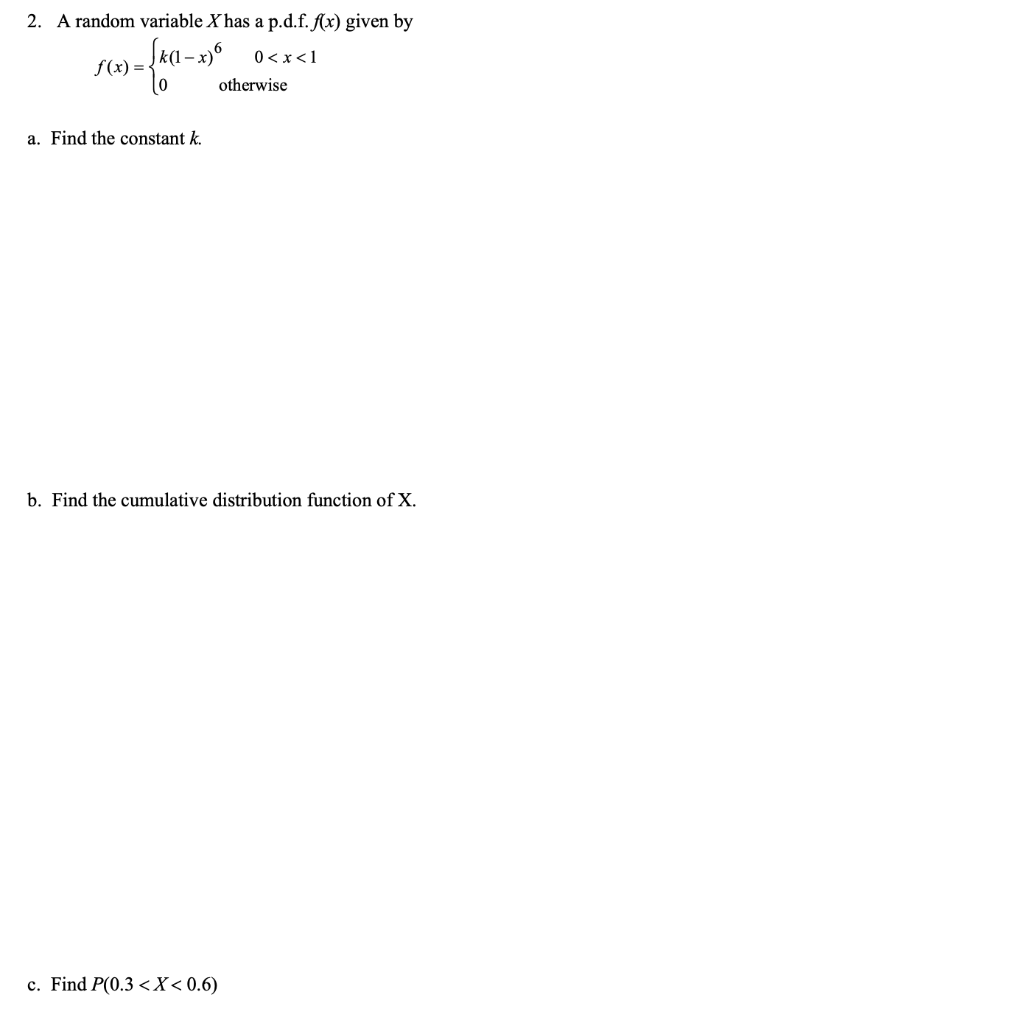 Solved 2. A random variable X has a p.d.f. f(x) given by | Chegg.com