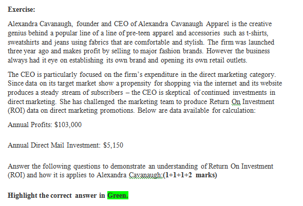 Solved Exercise: Alexandra Cavanaugh, founder and CEO of | Chegg.com