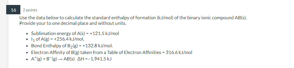 Solved 2 points Use the data below to calculate the standard | Chegg.com