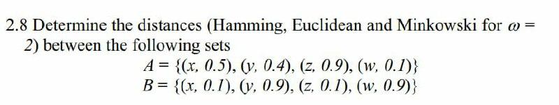 Solved 2.8 Determine the distances (Hamming, Euclidean and | Chegg.com