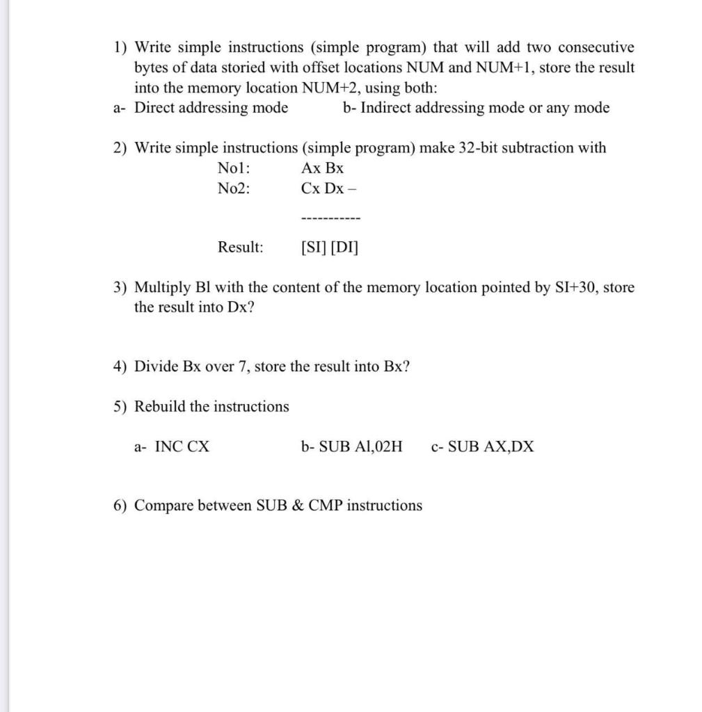 Solved 1 Write Simple Instructions Simple Program That 
