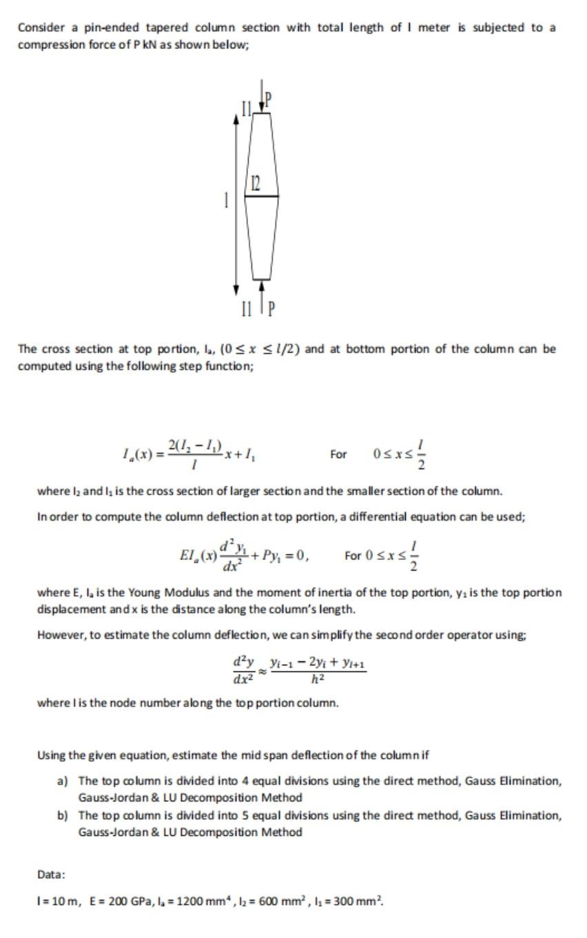 Consider a pin-ended tapered column section with | Chegg.com