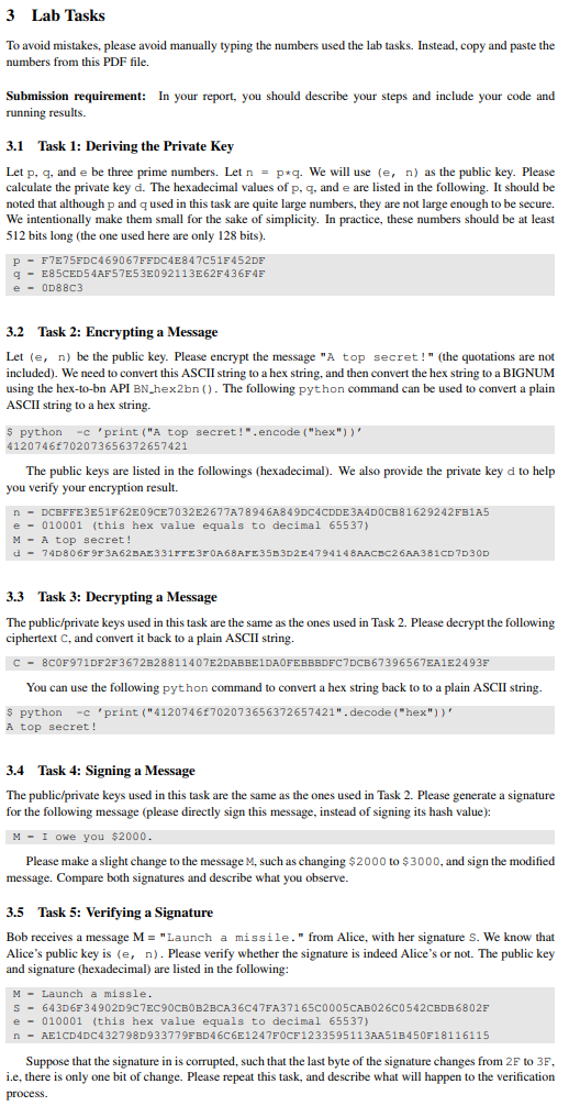 3 Lab Tasks Seed Labs Rsa Public Key Encryption 