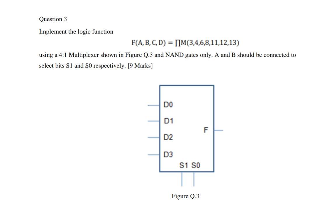 Solved Question 3 Implement The Logic Function Fa B C D 