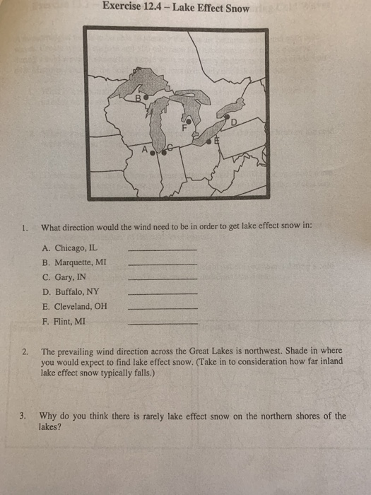 Exercise 12.4-Lake Effect Snow What direction would | Chegg.com