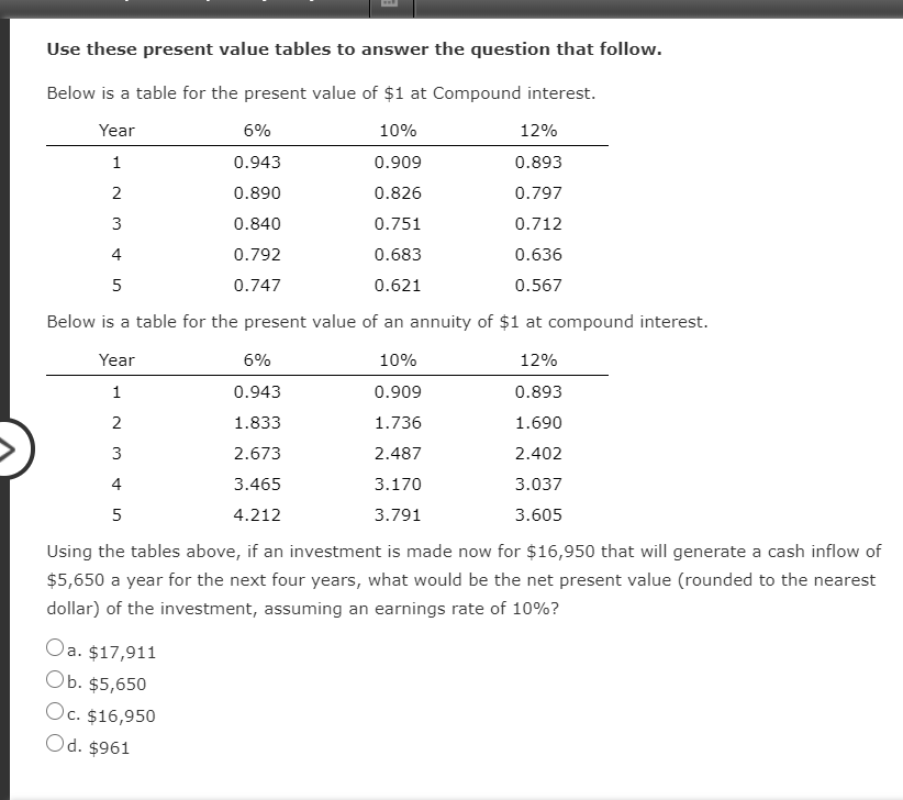 Solved Use these present value tables to answer the question | Chegg.com