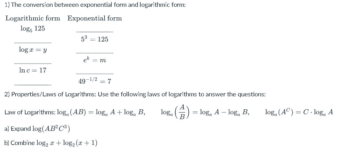 Solved 1) The conversion between exponential form and | Chegg.com