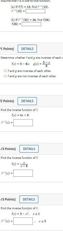 Solved Assume that f is a one-to-one function. (a) If | Chegg.com