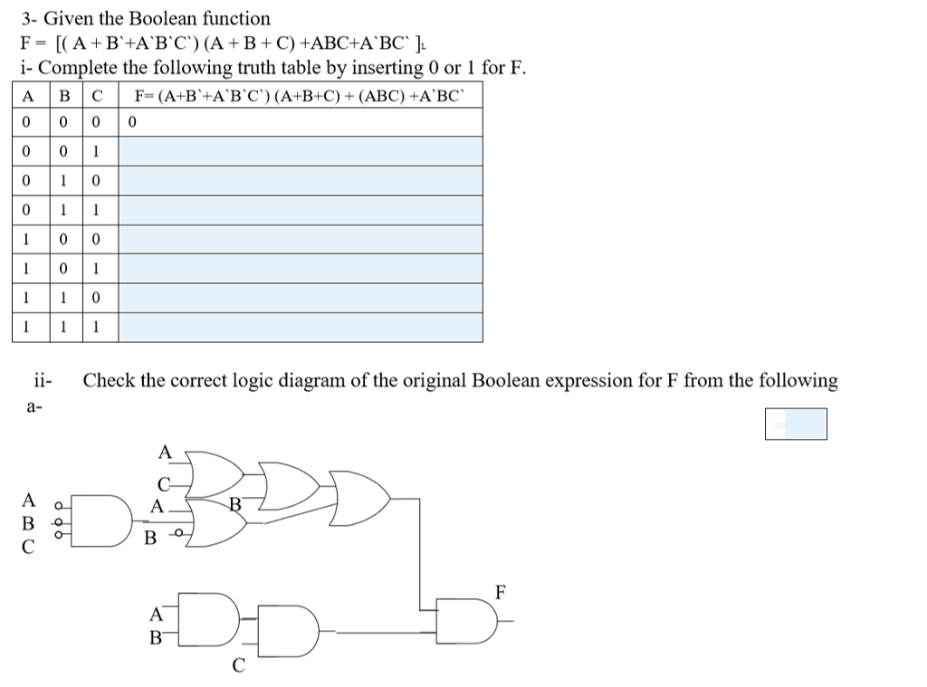 Solved 3- Given the Boolean function i- Complete the | Chegg.com Solved 3- Given the Boolean function i- Complete the | Chegg.com