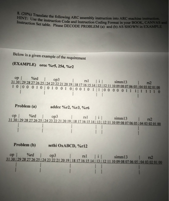 Solved 8 (20%) Translate the following ARC assembly | Chegg.com