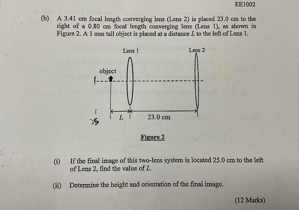 Solved EE1002 (b) A 3.41 cm focal length converging lens | Chegg.com