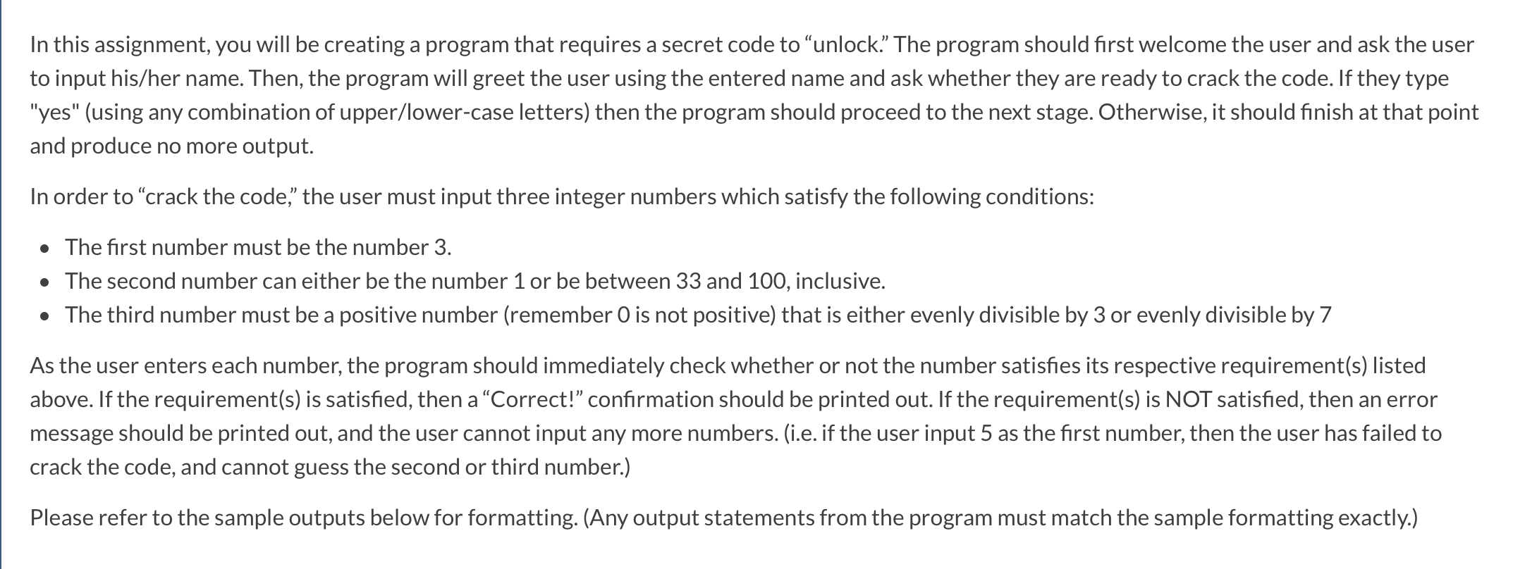 Solved In this assignment, you will be creating a program | Chegg.com