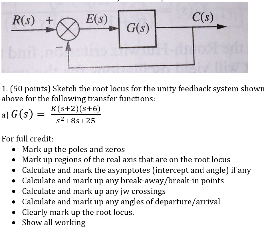 Solved R(S) + E(S) C(s) G(s) 1.(50 points) Sketch the root | Chegg.com