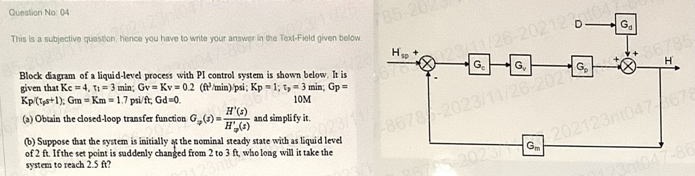 Solved Block diagram of a liquid-level process with PI | Chegg.com