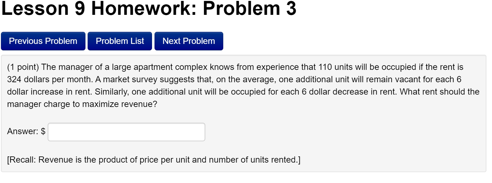 Solved Lesson 9 Homework: Problem 3 Previous Problem Problem | Chegg.com