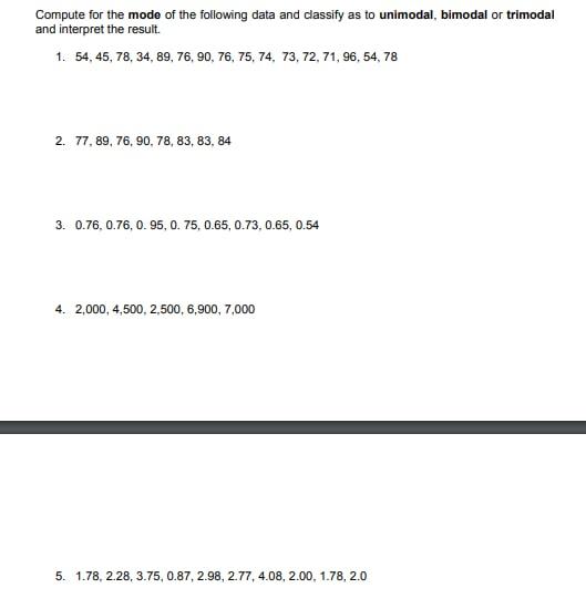 Solved Compute for the mode of the following data and | Chegg.com