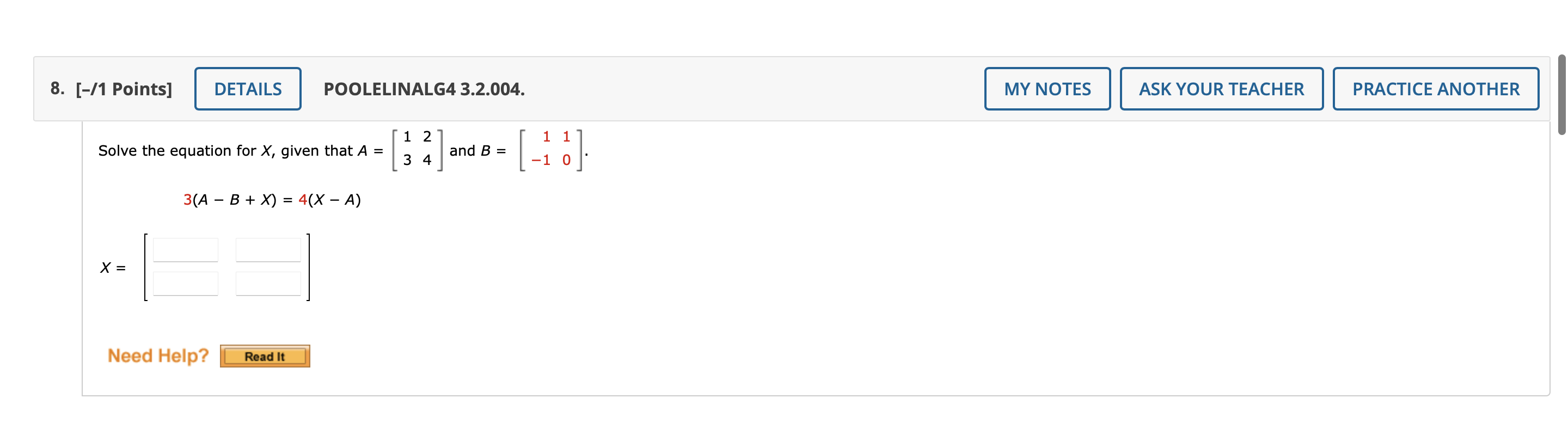 Solved 8. [-/1 Points] DETAILS POOLELINALG4 3.2.004. MY | Chegg.com