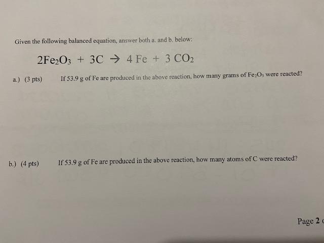 Solved Given the following balanced equation, answer both a. | Chegg.com