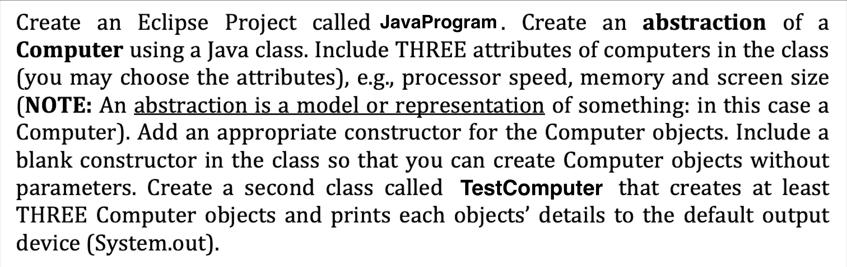 Solved Create an Eclipse Project called JavaProgram. Create | Chegg.com