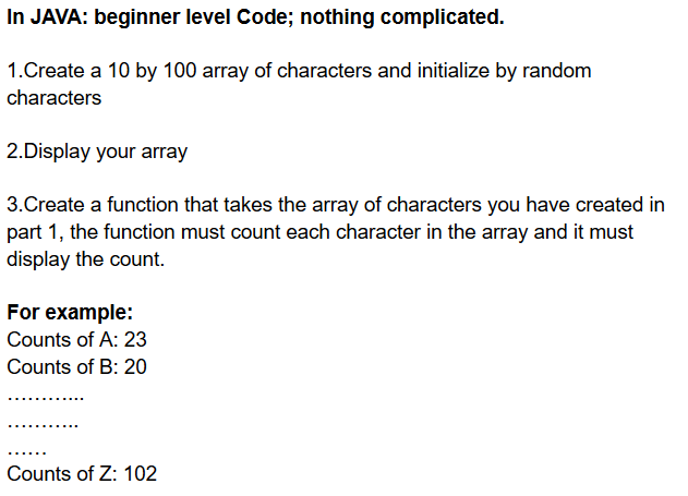 Solved In JAVA: beginner level Code; nothing complicated. | Chegg.com