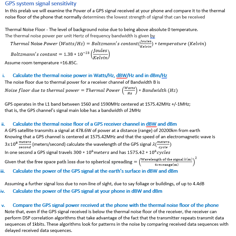 GPS system signal sensitivity In this prelab we will | Chegg.com
