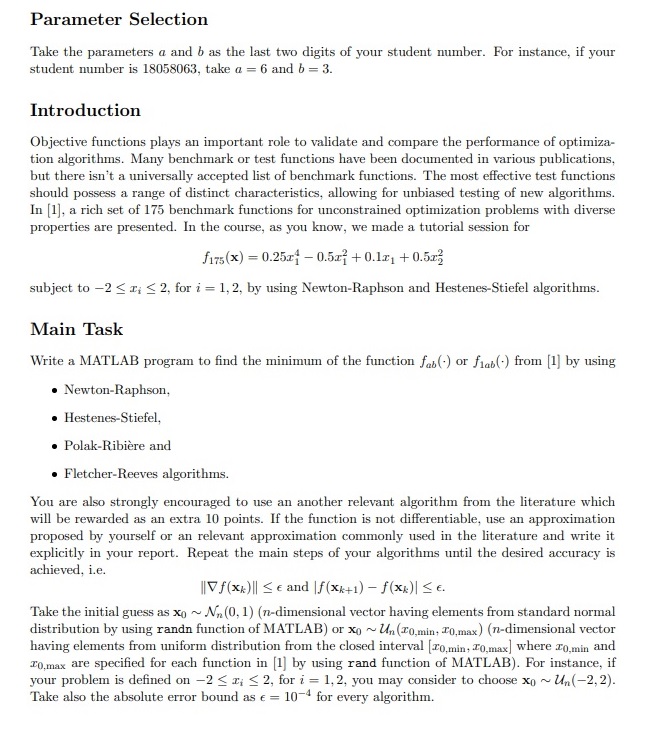 Solved Parameter Selection Take the parameters a and b as | Chegg.com
