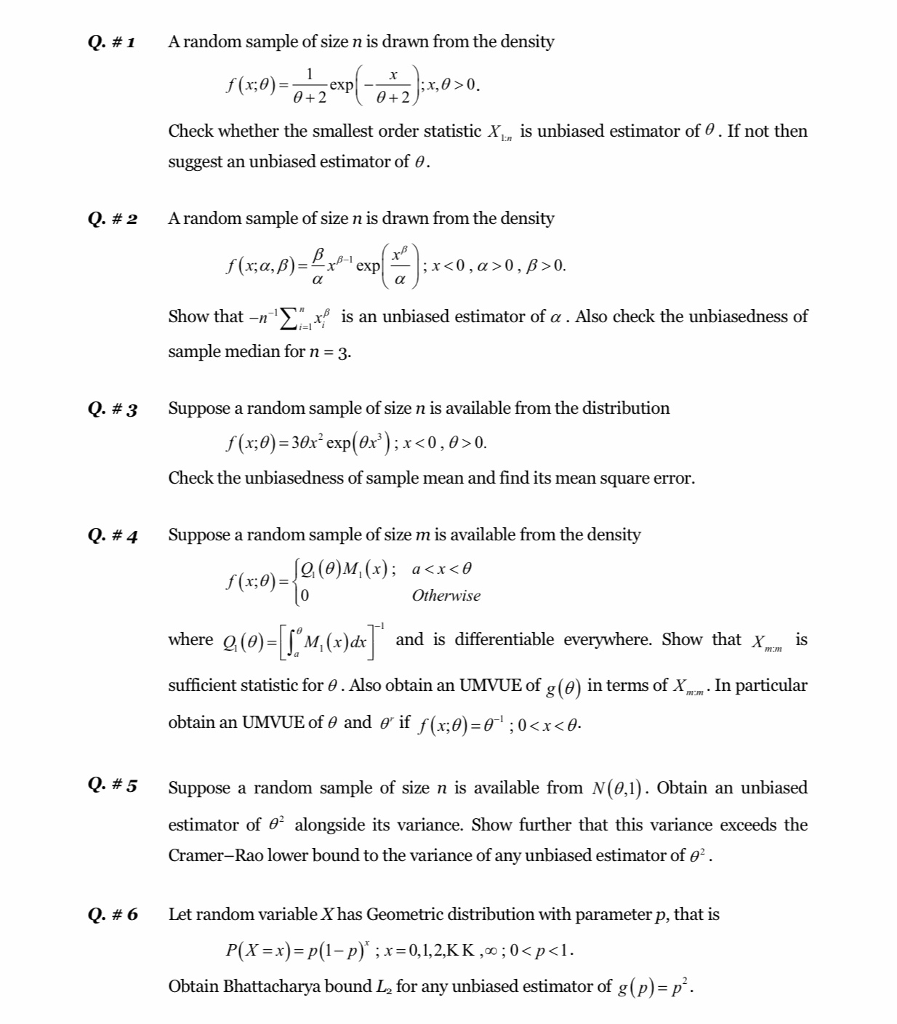 Solved Q. # 1 A random sample of size n is drawn from the | Chegg.com