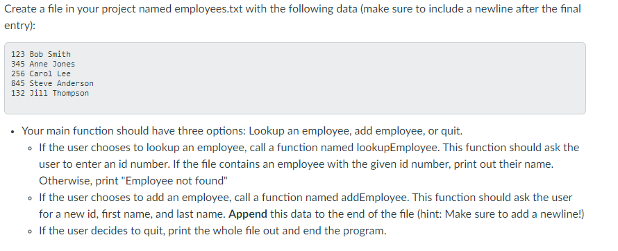 Solved Create a file in your project named employees.txt | Chegg.com
