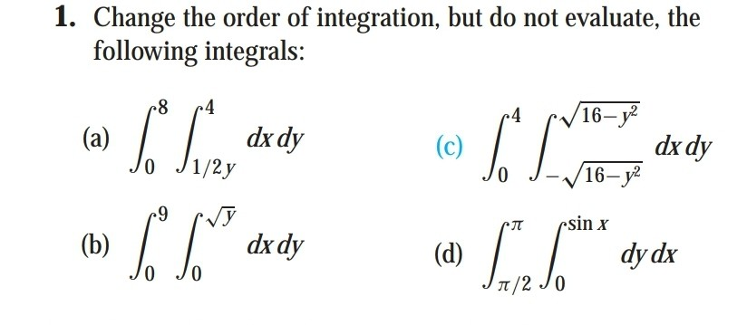 Solved 1. Change the order of integration, but do not | Chegg.com