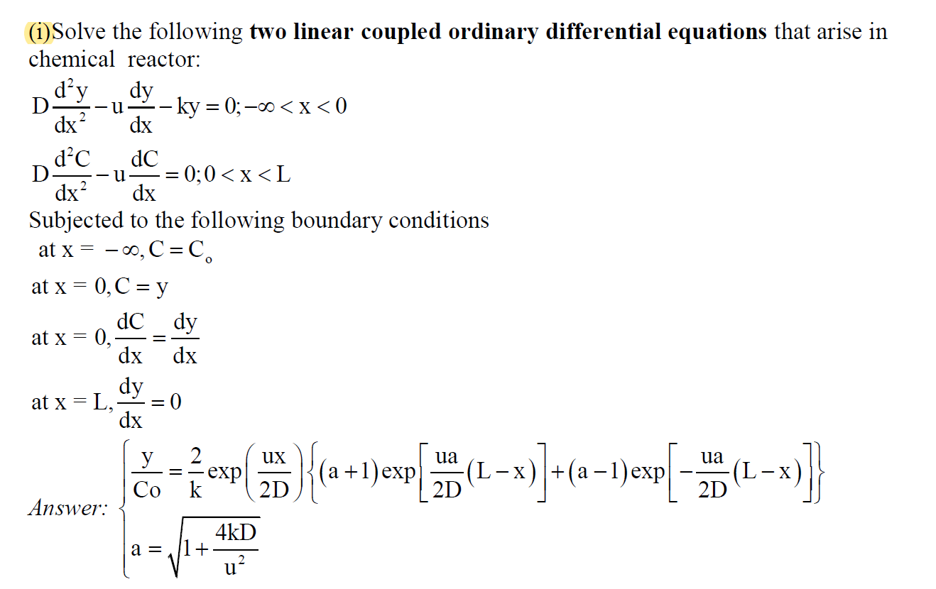 Solved Didy u D do - u = (i)Solve the following two linear | Chegg.com
