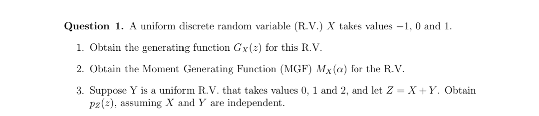 Solved Question 1 A Uniform Discrete Random Variable Rv