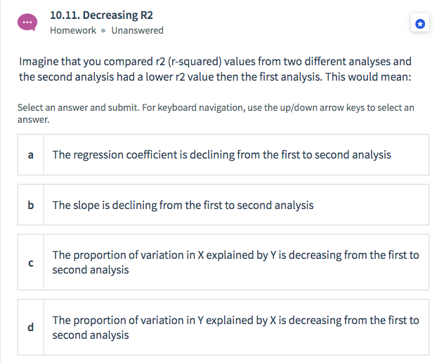 Solved 10.11. Decreasing R2 Homework. Unanswered Imagine | Chegg.com