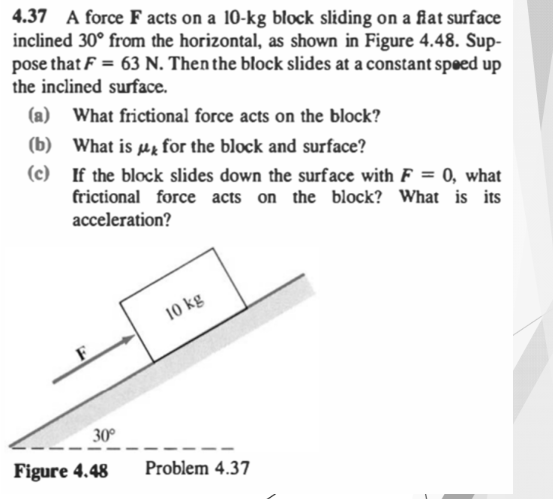 Solved 4.37 A force F acts on a 10−kg block sliding on a | Chegg.com