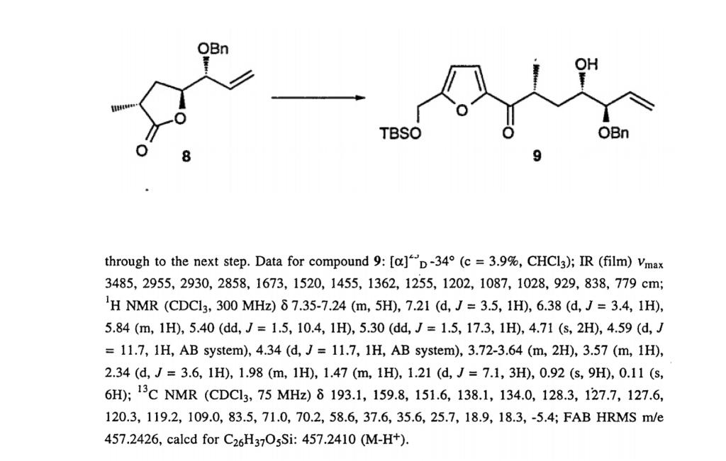 Solved OBn OH م - TBSO OBn 8 through to the next step. Data | Chegg.com