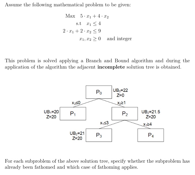 Solved Assume the following mathematical problem to be | Chegg.com