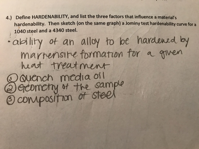 Solved Define HARDENABILITY, and list the three factors that | Chegg.com