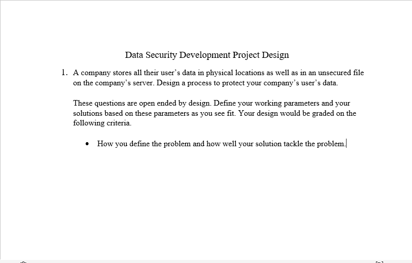 Solved Data Security Development Project Design 1. A company | Chegg.com