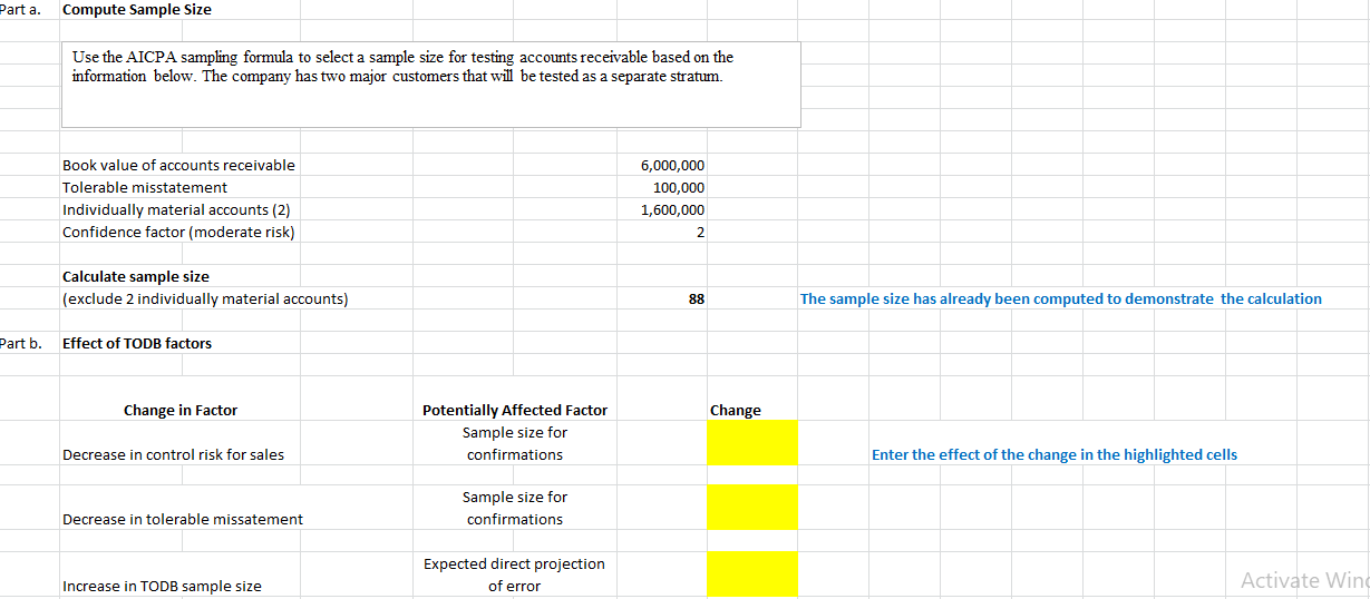 Part a. Compute Sample Size Use the AICPA sampling | Chegg.com