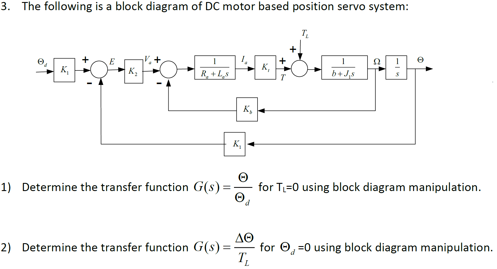 Solved 3. The following is a block diagram of DC motor based | Chegg.com