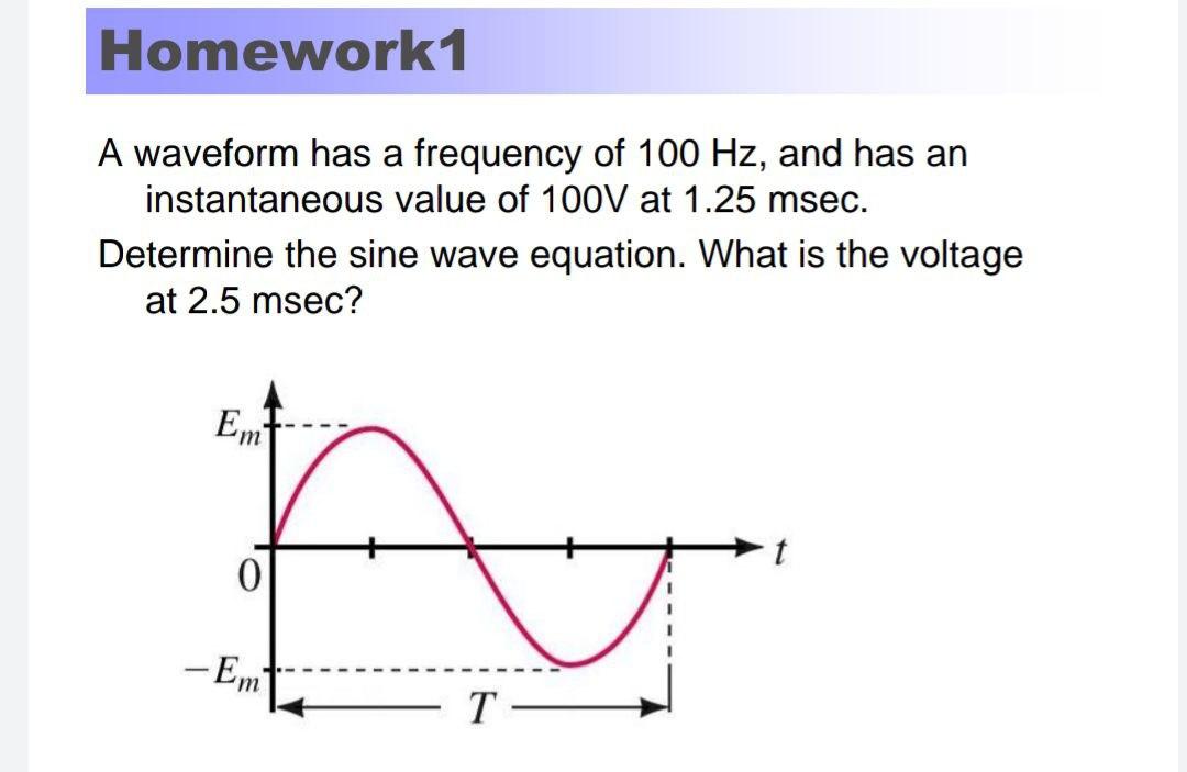 Solved Homework1 A waveform has a frequency of 100 Hz, and | Chegg.com