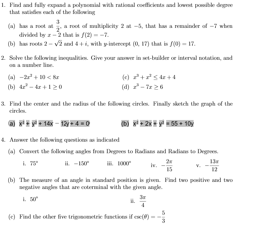 Solved 1. Find and fully expand a polynomial with rational | Chegg.com
