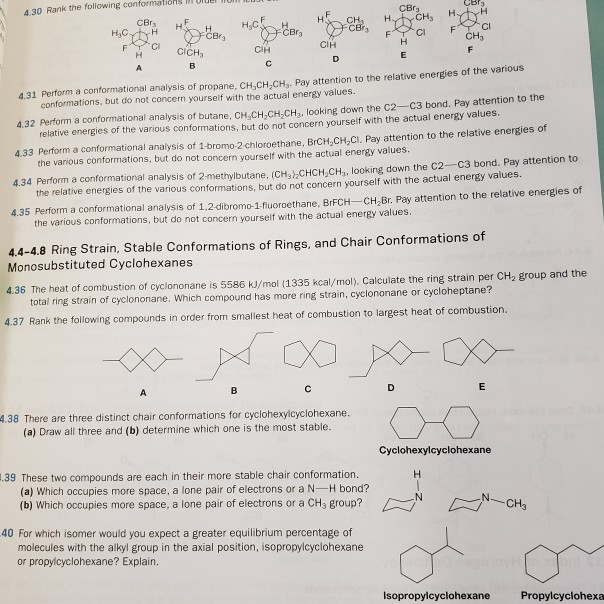 Solved CBI 4.30 Rank the following conformations IT UN СВт, | Chegg.com
