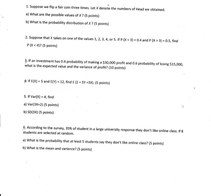 Solved 1. Suppose we flip a fair coin three times. Let X | Chegg.com