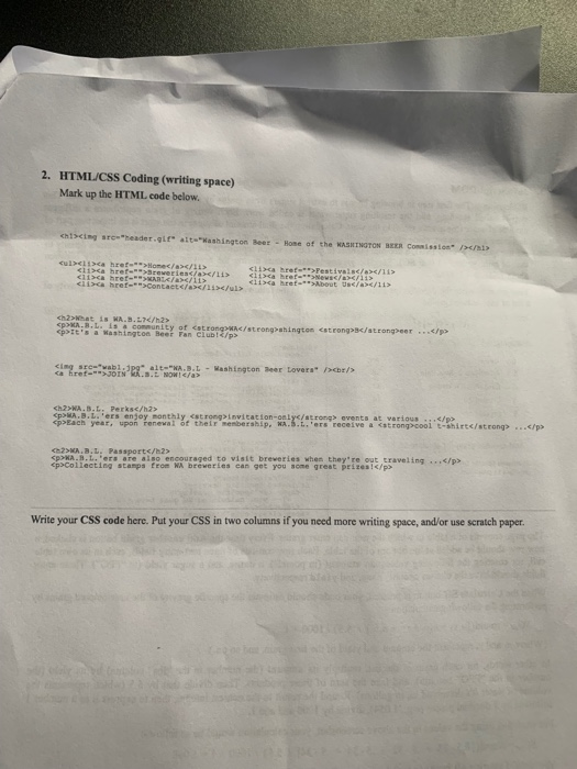 HTML/CSS Coding (writing space) 2. Mark up the HTML | Chegg.com